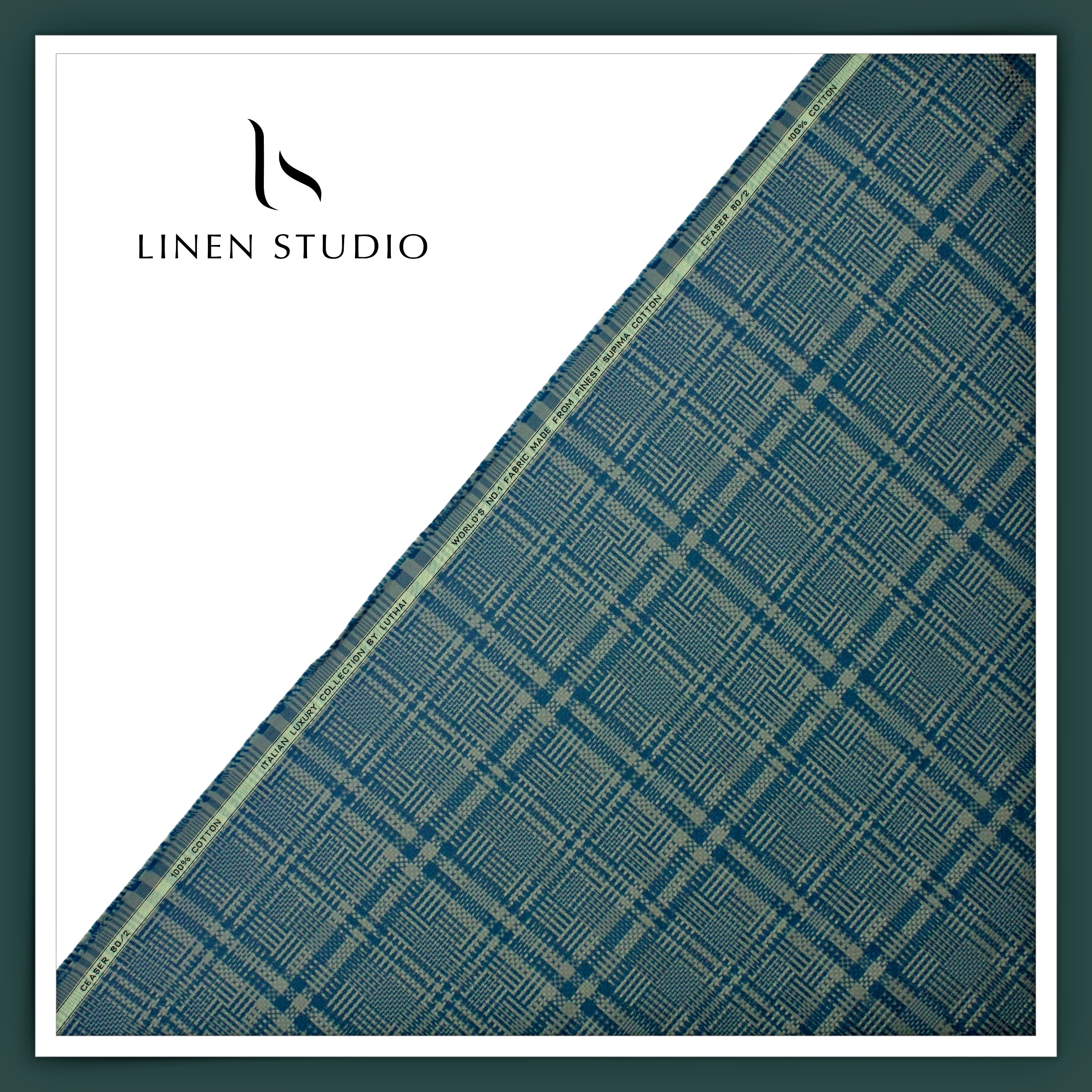 Luthai 100% Supima Cotton Jacquard 80/2 Shirting - Shades of Teal & Gr ...